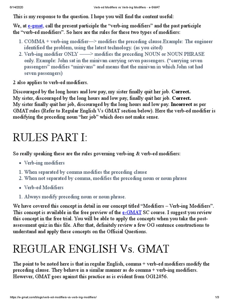 Verb-Ed Modifiers Vs Verb-Ing Modifiers MMII (2020) Jun | PDF | Clause ...