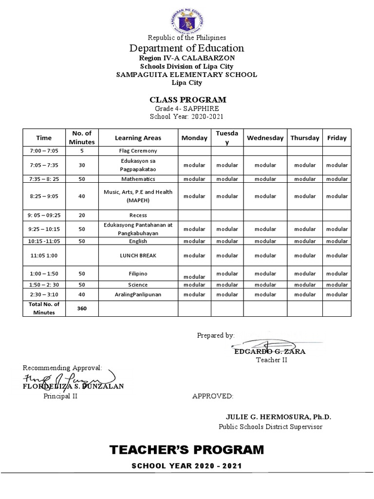 Sample-Class Program and Teachers Program | PDF | Educational ...