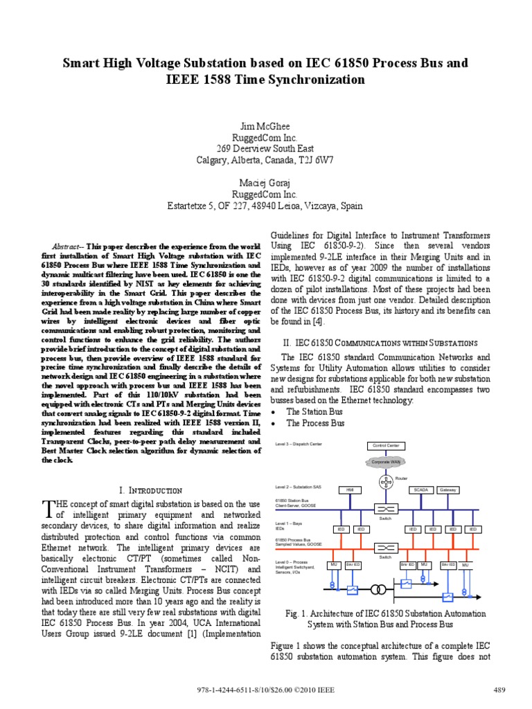 2010-Smart High Voltage Substation Based On IEC 61850 Process Bus and IEEE 1588 Time ...
