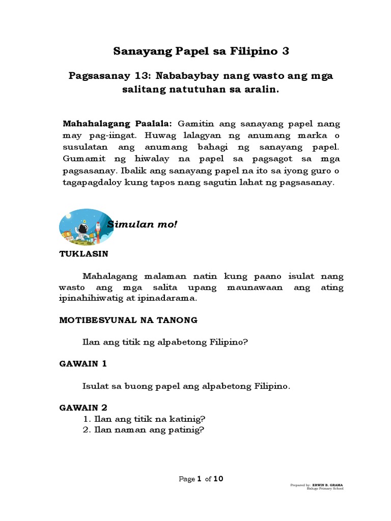 WEEK 4 Sanayang Papel Sa Filipino 3 | PDF
