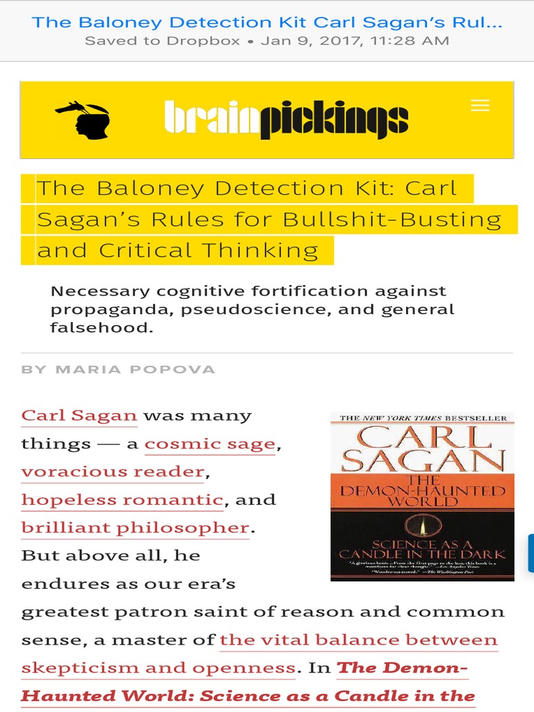 Sagan's Baloney Detection Kit Guide | PDF | Hypothesis | Argument