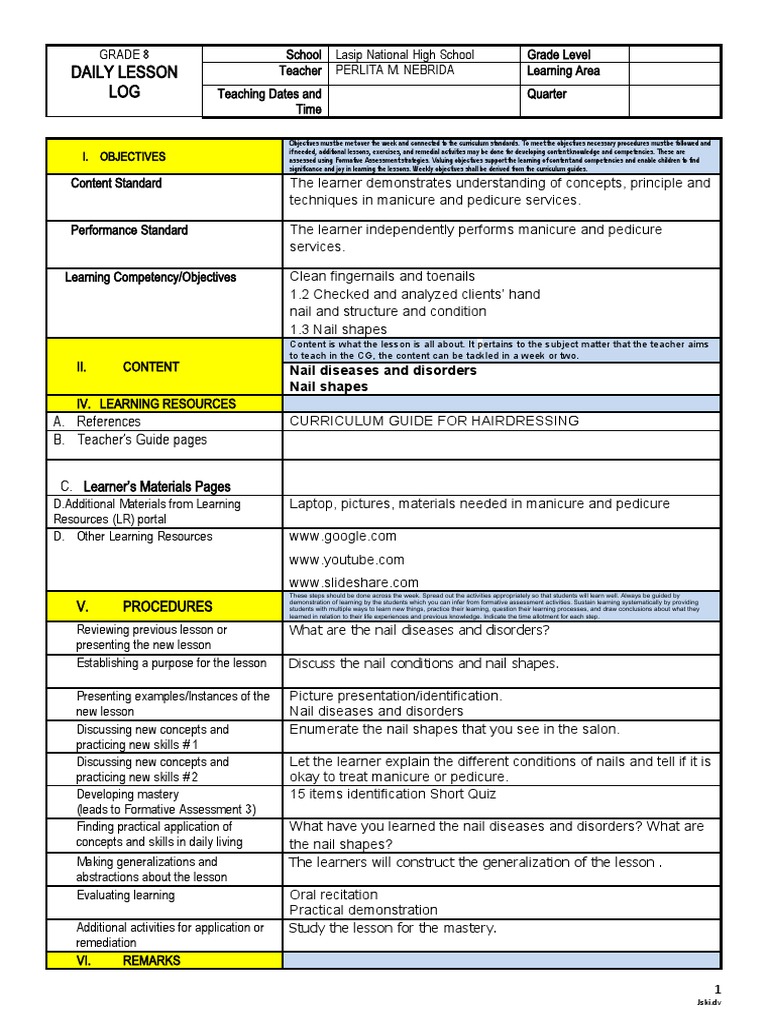 Daily Lesson LOG: I. Objectives | PDF | Curriculum | Learning