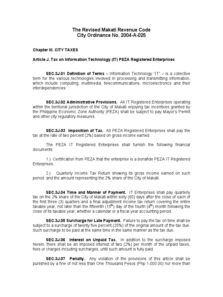 The Revised Makati Revenue Code City Ordinance No. 2004-A-025 | PDF ...
