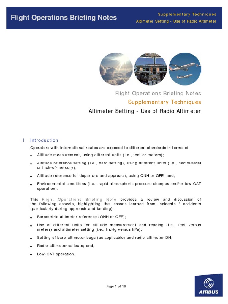 Altimeter Setting Use of Radio Altimeter PDF | PDF | Altitude | Altimeter