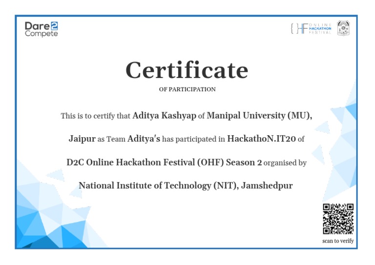 Hackathon Participation Certificate | PDF