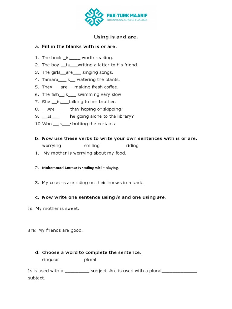 Is vs Are: Fill in the Blanks Worksheet | PDF