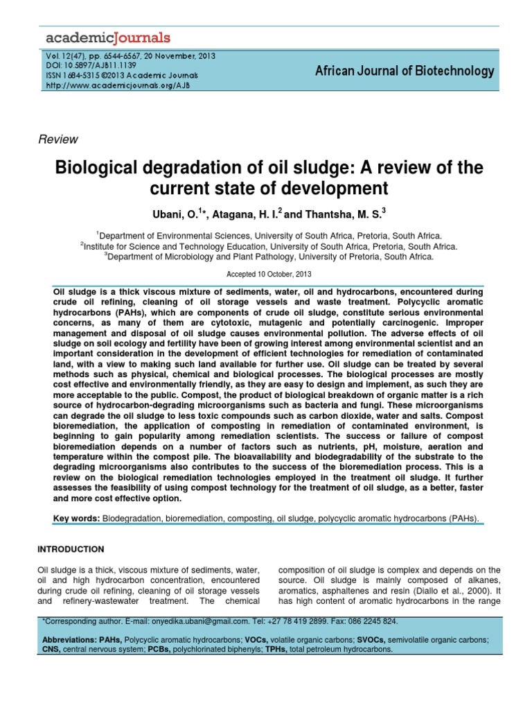 Biological Degradation of Oil Sludge A Review of The Current State of Development | PDF ...
