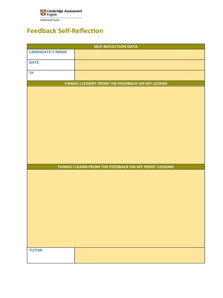 Feedback Self-Reflection: Candidate'S Name Date TP | PDF
