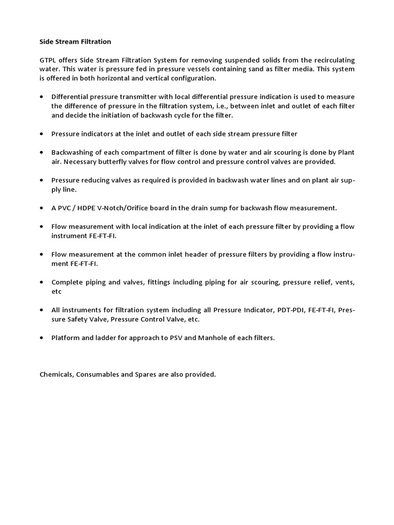 Side Stream Filteration PDF | PDF