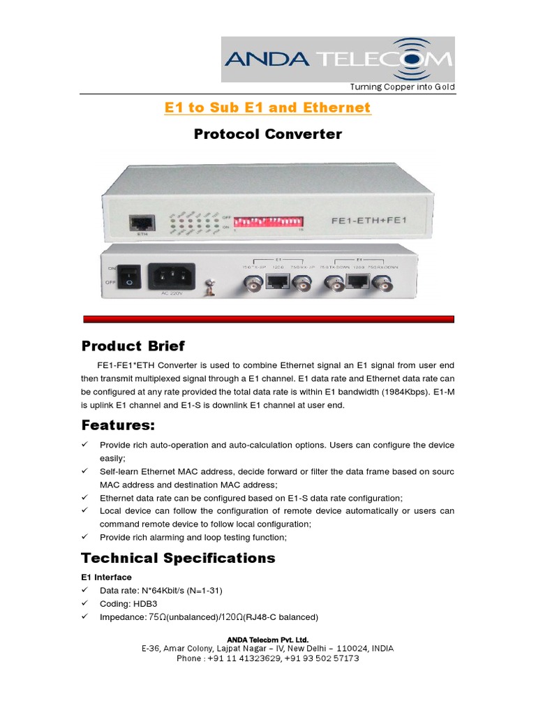 Protocol Converter: E1 To Sub E1 and Ethernet | PDF | Ethernet | Duplex ...