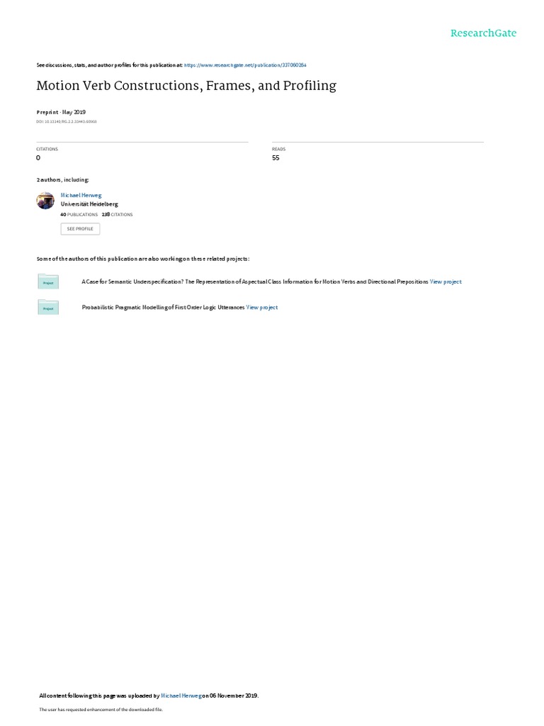 Motion Verb Constructions, Frames, and Profiling: Preprint | PDF ...