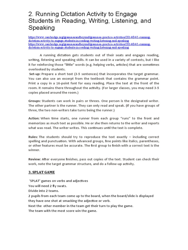 Running Dictation Activity To Engage Students in Reading | PDF