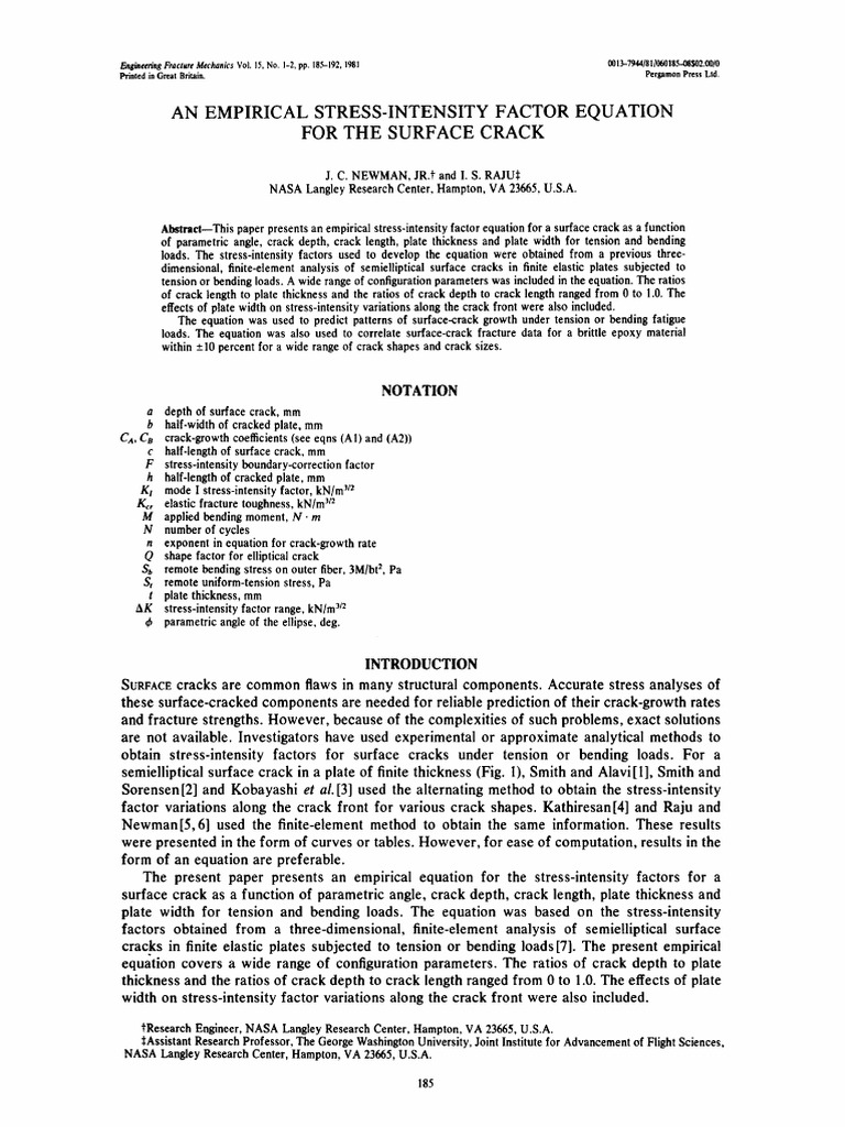 An Empirical Stress-Intensity Factor Equation For The Surface Crack ...