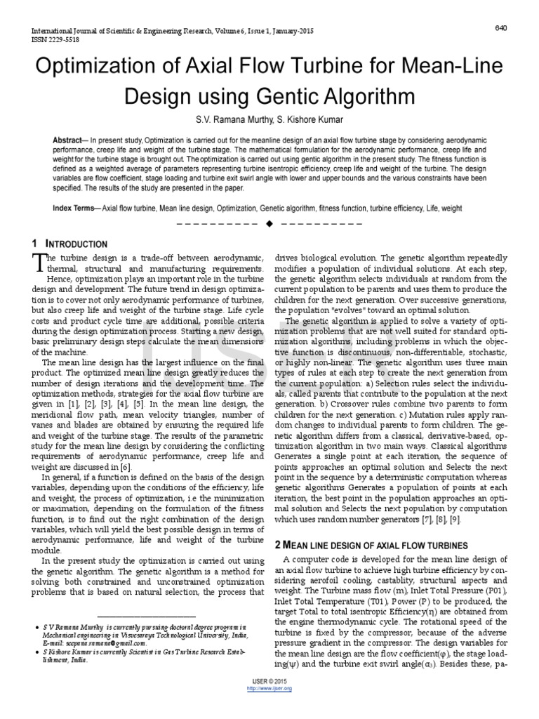 Optimization of Axial Flow Turbine For Mean Line Design Using Genetic ...