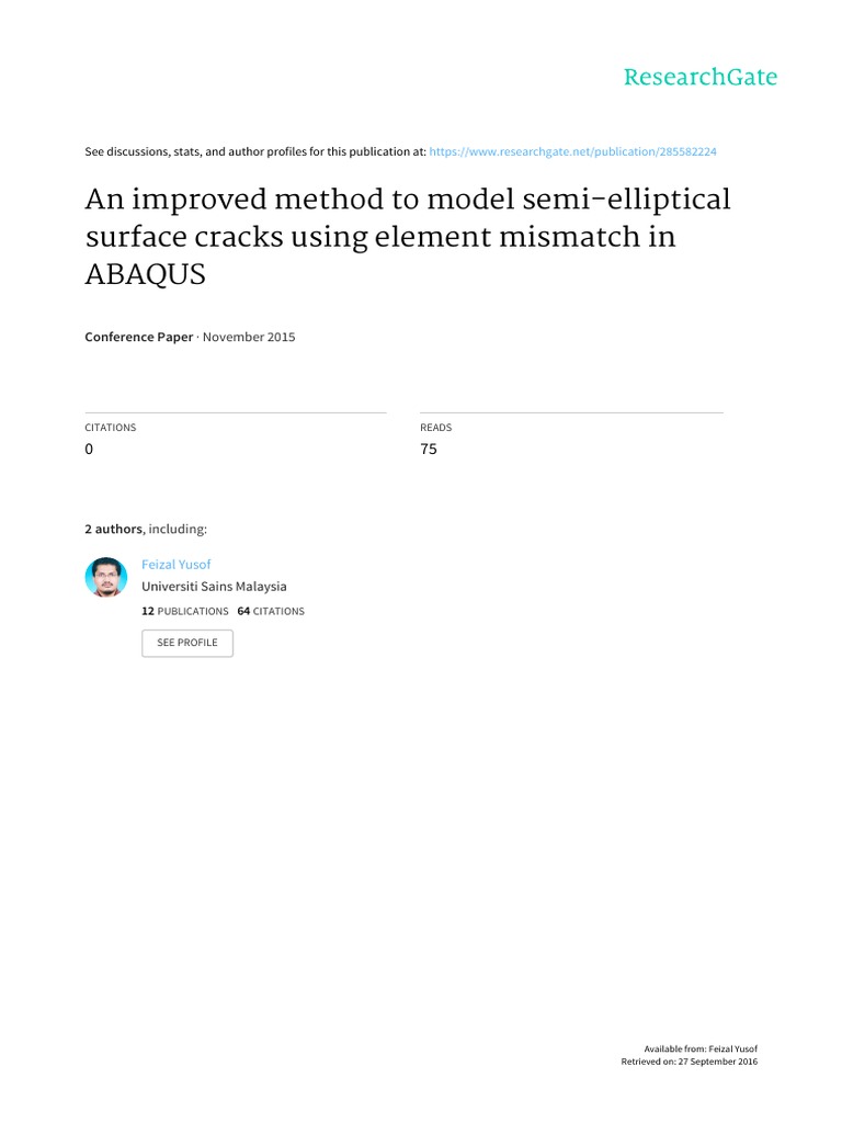 ABAQUS Semi-Elliptical Crack Modeling | PDF | Fracture Mechanics | Fracture