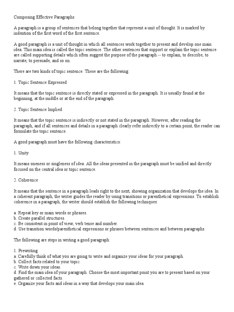 Composing Effective Paragraphs | PDF | Sentence (Linguistics) | Paragraph
