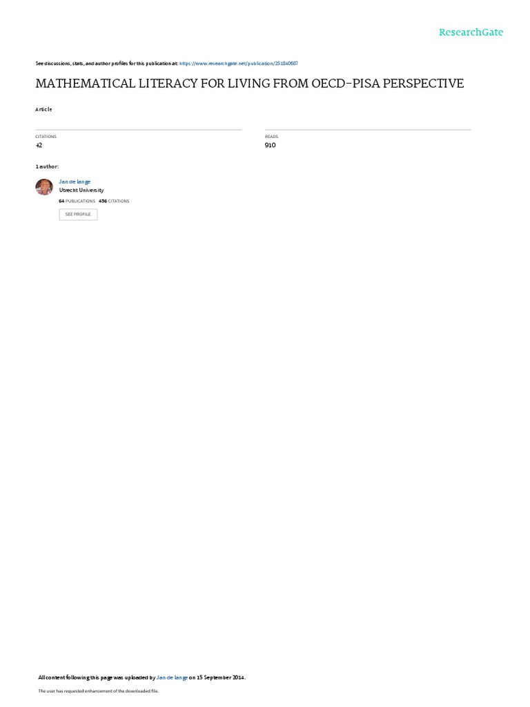 Mathematical Literacy For Living From Oecd-Pisa Perspective: Article ...