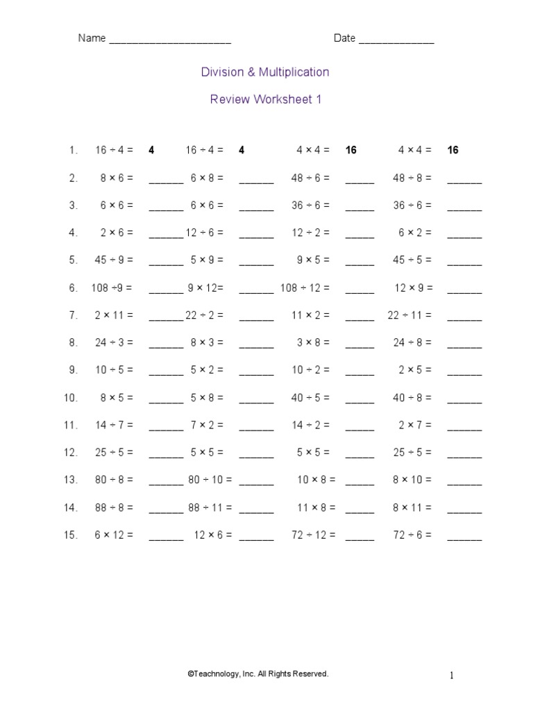 Division & Multiplication Review Worksheets | PDF | Teaching Methods ...