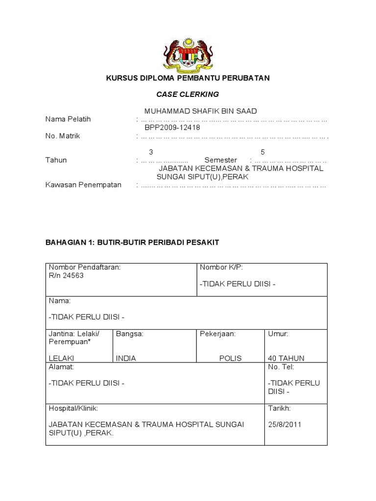 Kursus Diploma Pembantu Perubatan: Case Clerking | PDF | Stroke ...
