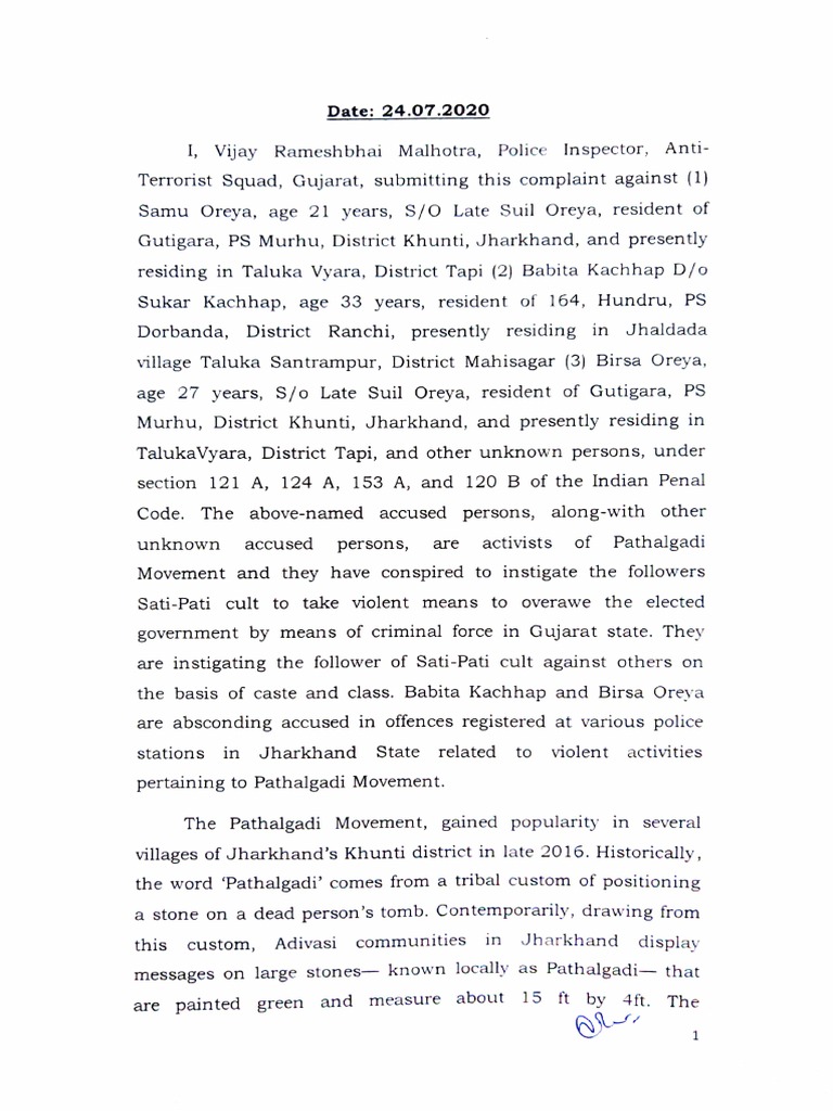 Pathalgadi Movement FIR 24.7.20 | PDF