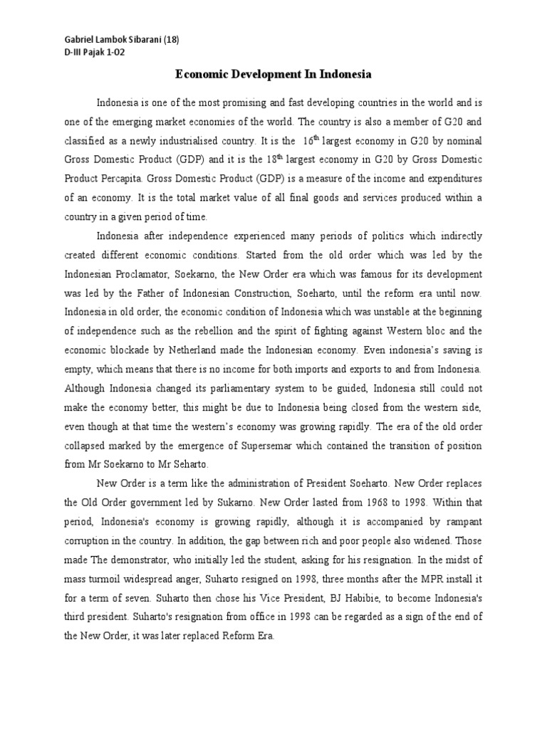 Economic Development in Indonesia | PDF | Indonesia | Politics Of Indonesia