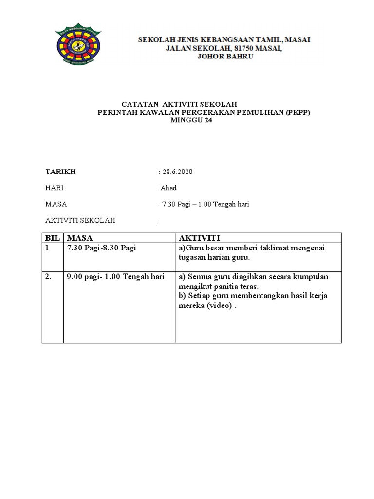 Borang PKP Aktiviti Sekolah | PDF