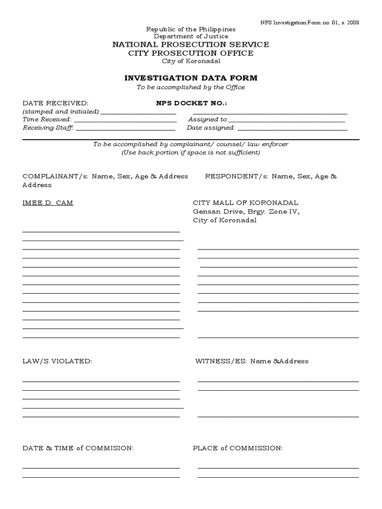 IDS Form | PDF | Prosecutor | Complaint