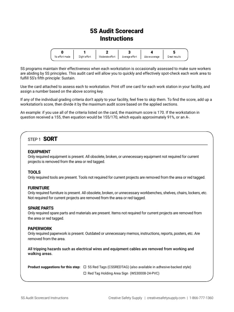 5S Audit Scorecard Instructions: Step 1 | PDF | Aisle | Audit