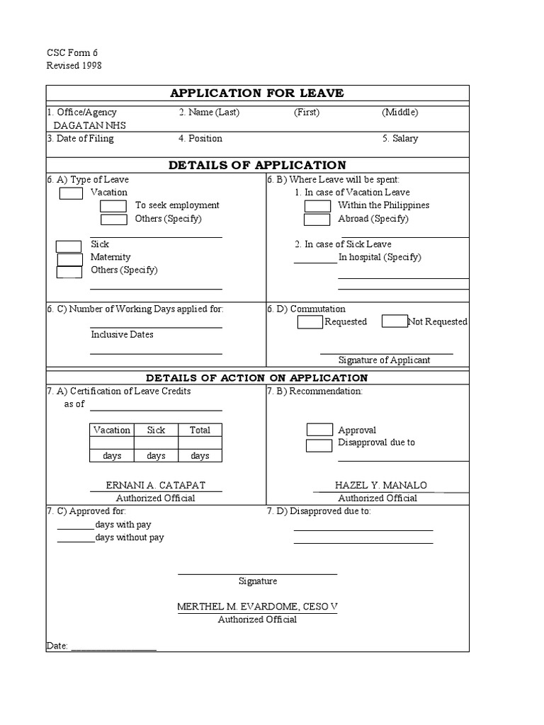 CSC Form 6 Leave Application Guide | PDF