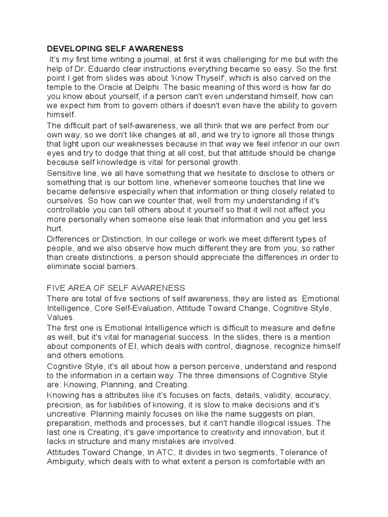 Developing Self Awareness It's My First Time Writing A Journal, at ...