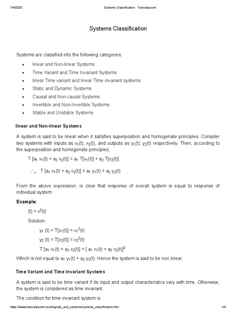 Systems Classification - Tutorialspoint | PDF | Nonlinear System | Signal Processing