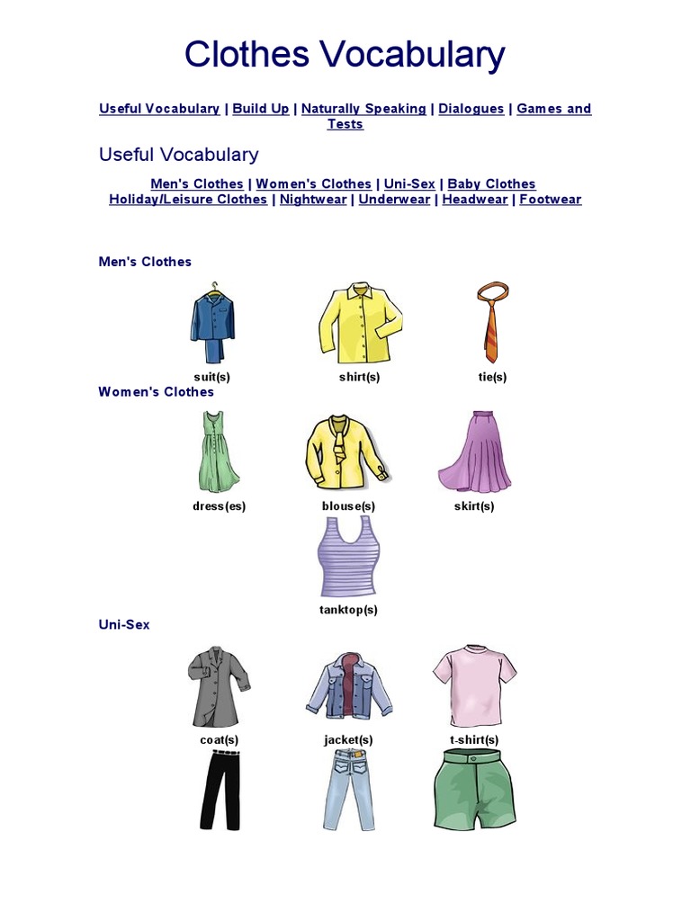 Clothes Vocabulary | PDF | Sweater | Trousers