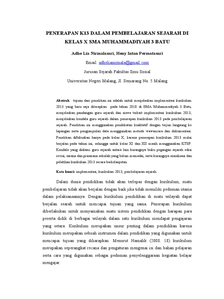 Implementasi K13 di SMA Muhammadiyah 3 Batu | PDF