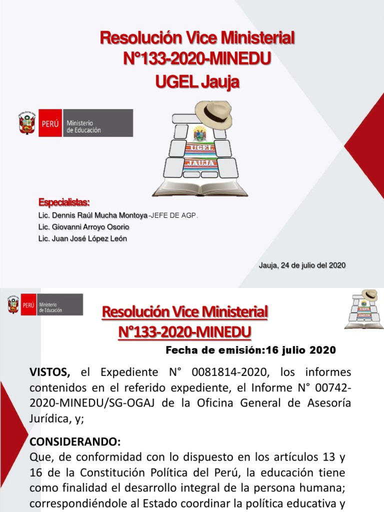 Presentación-RVM 133-2020-MINEDU | PDF | Educación primaria | Educación de la primera infancia