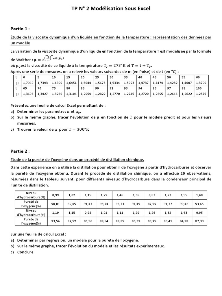 TP2 Modélisation Sous Excel | PDF | Matériaux transparents | Science des matériaux