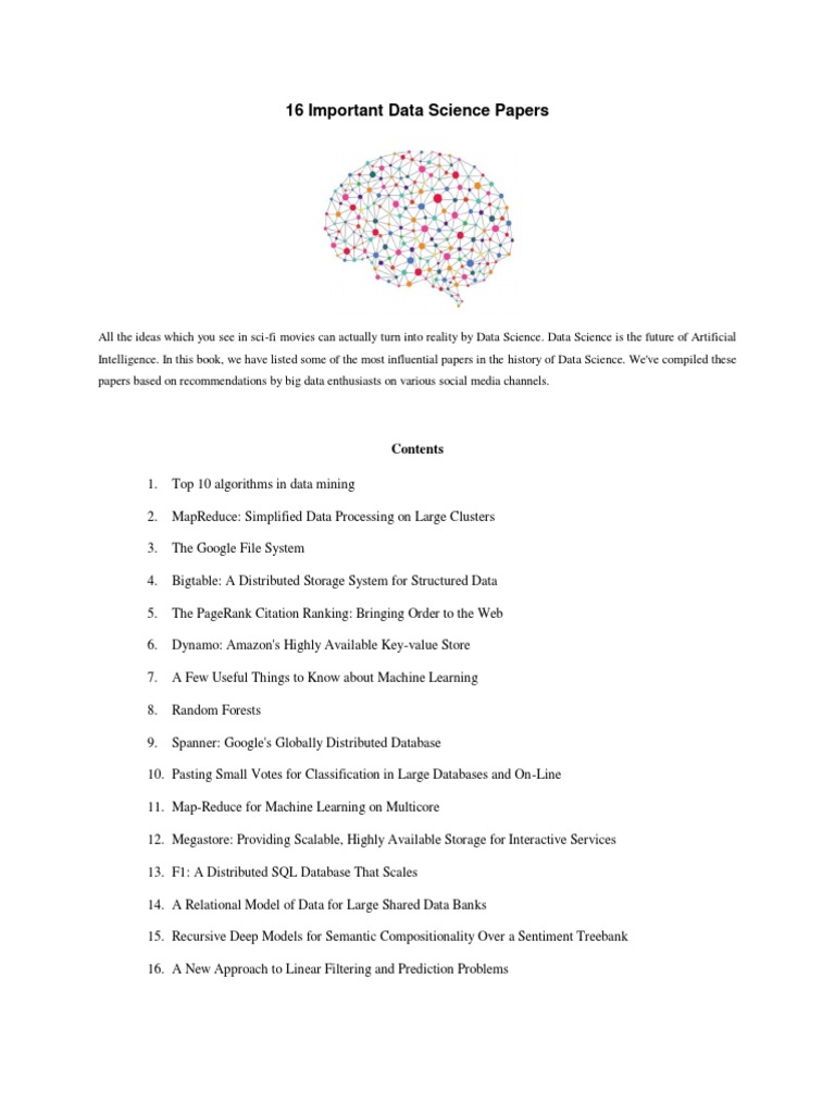 16 Important Data Science Papers | PDF | Cluster Analysis | Statistical ...