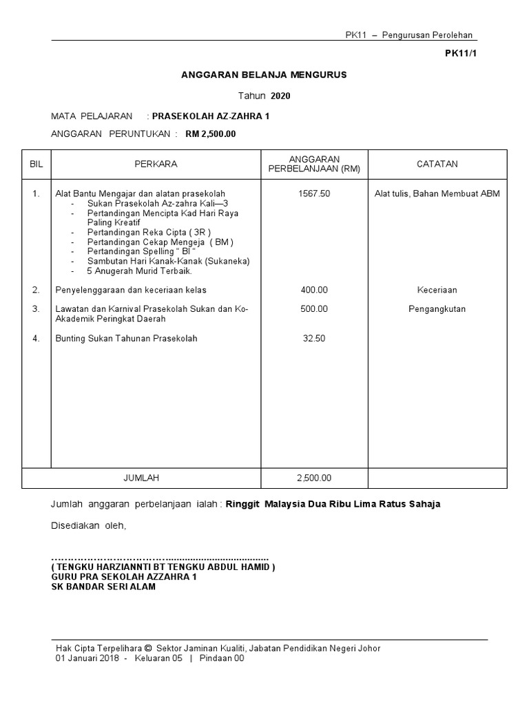 ABM Prasekolah 2020 Kelas Pra 1 | PDF