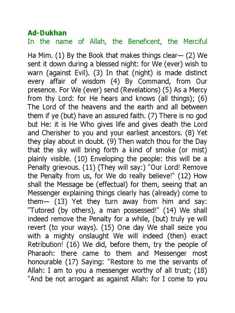 Verse Ad-Dukhan From Hoy Quran | PDF | Religious Belief And Doctrine ...