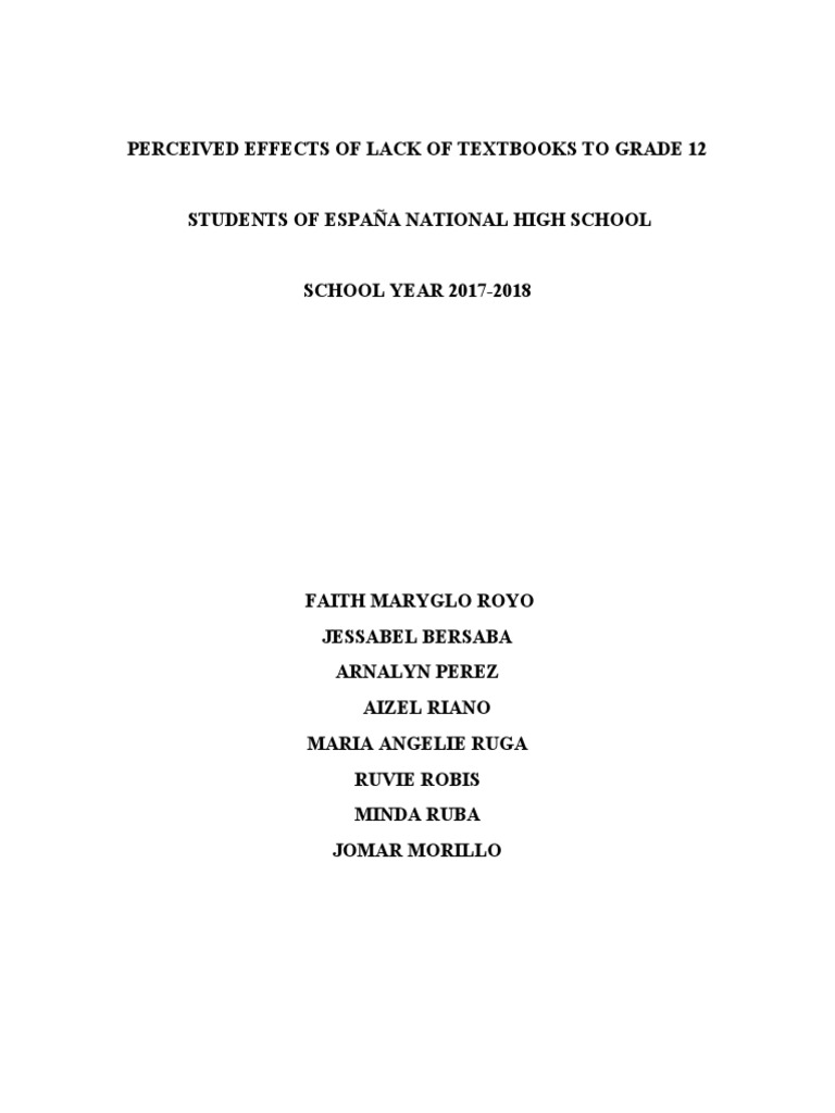 Perceived Effects of Lack of Textbooks To Grade 12 | PDF | Survey ...