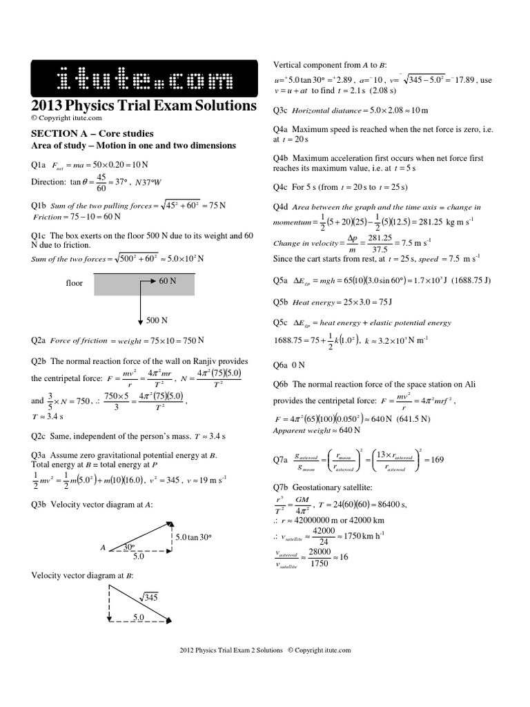 2013 Physics Trial Exam Solutions: SECTION A - Core Studies | PDF ...