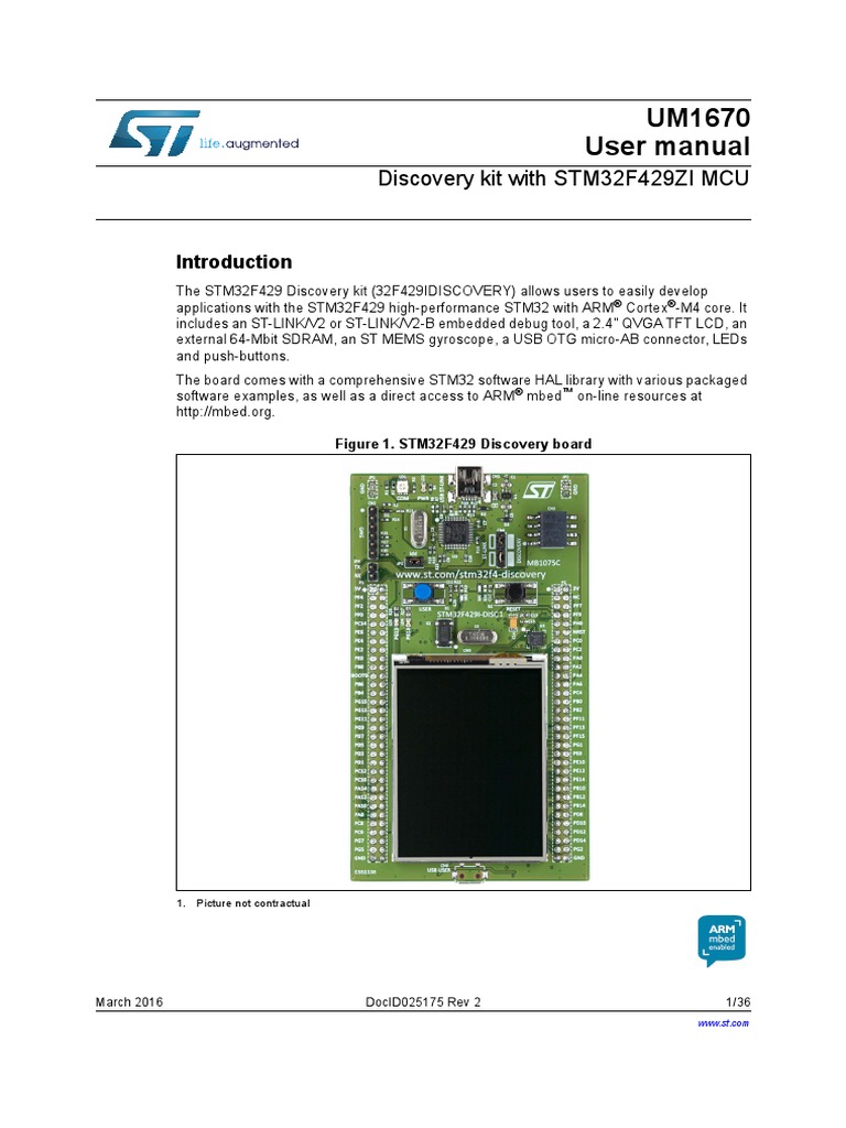 UM1670 User Manual: Discovery Kit With STM32F429ZI MCU | PDF | Usb ...