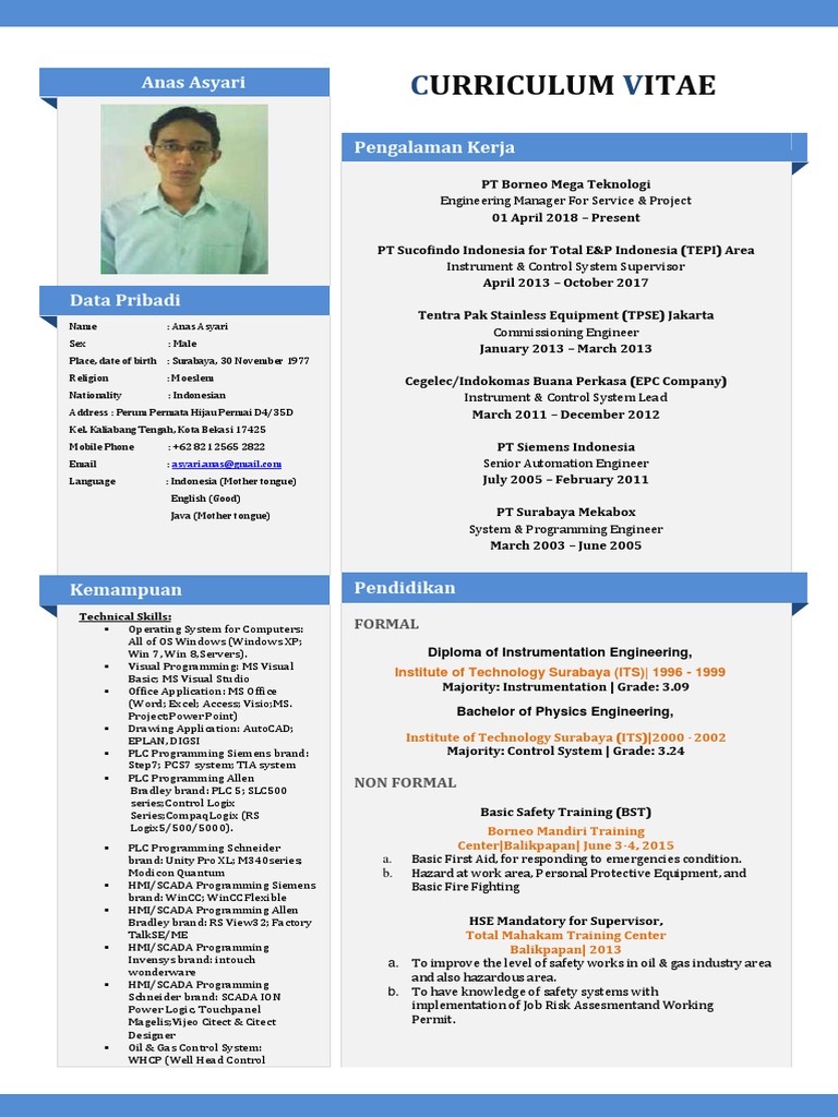 CV Anas Asyari BMT Last Update | PDF | Scada | Programmable Logic ...