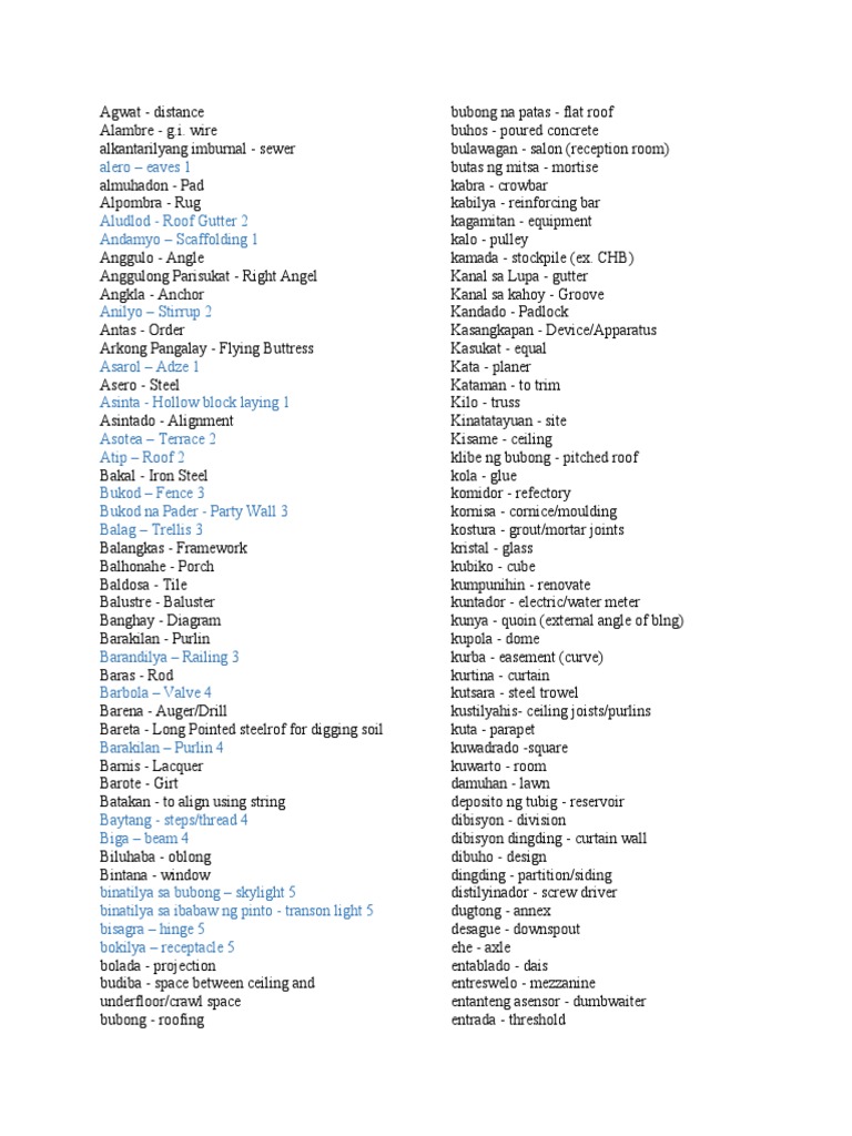 Tagalog English Construction Terms | PDF | Building Materials ...