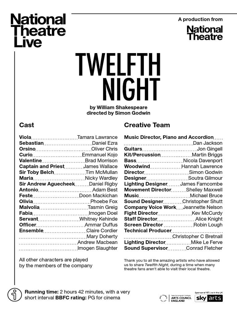 National Theatre at Home Twelfth Night Cast List | PDF | Twelfth Night ...