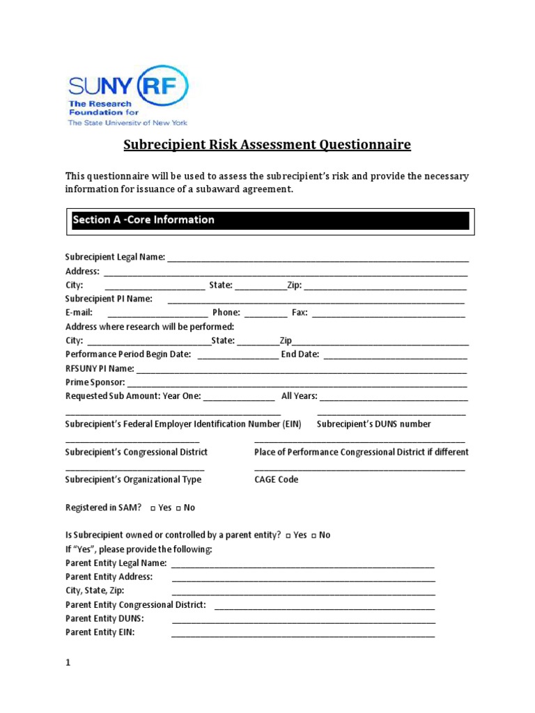 Subrecipient Risk Assessment Questionnaire | PDF | Conflict Of Interest | Theft