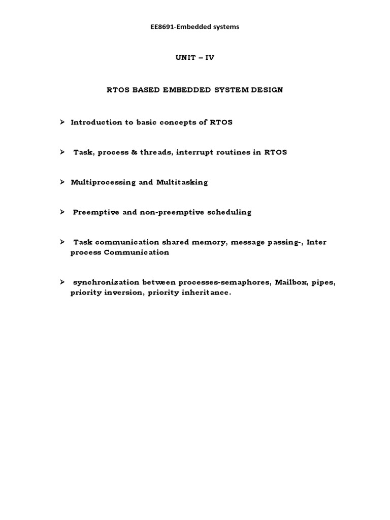UNIT IV - RTOS Based Embedded System Design | PDF | Scheduling (Computing) | Thread (Computing)