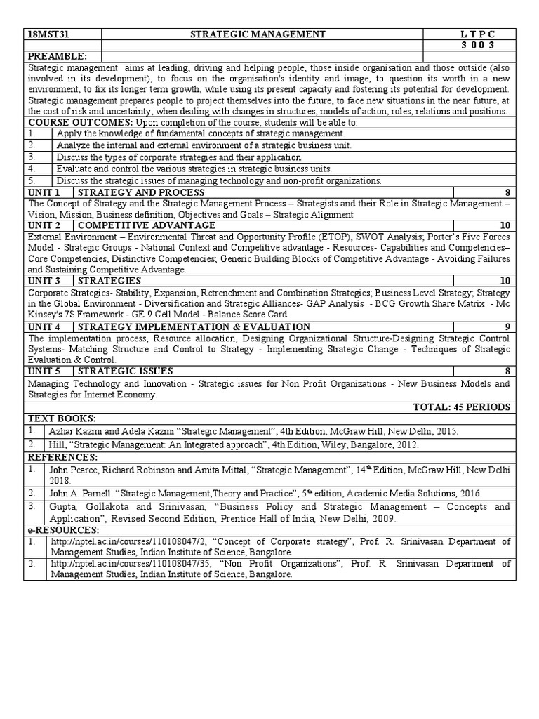 STM Syllabus | PDF | Competitive Advantage | Strategic Management