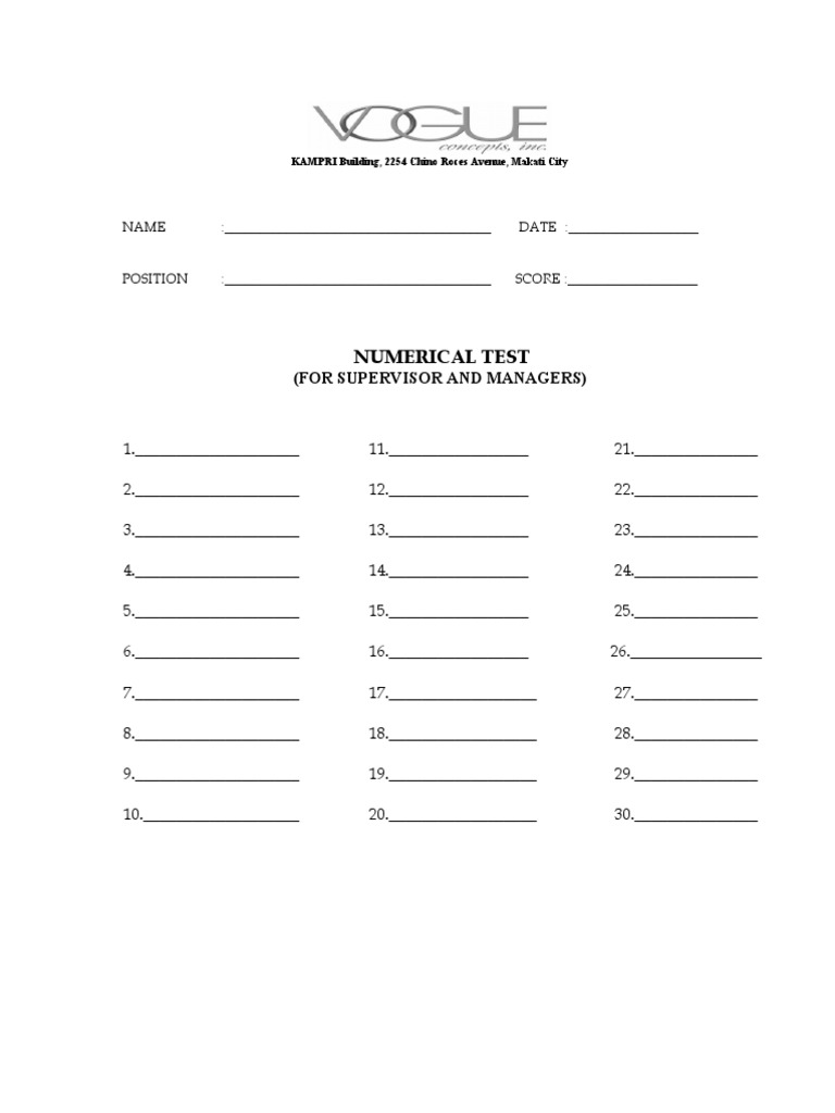 Answer SheetNumerical-Managerial - Revised | PDF