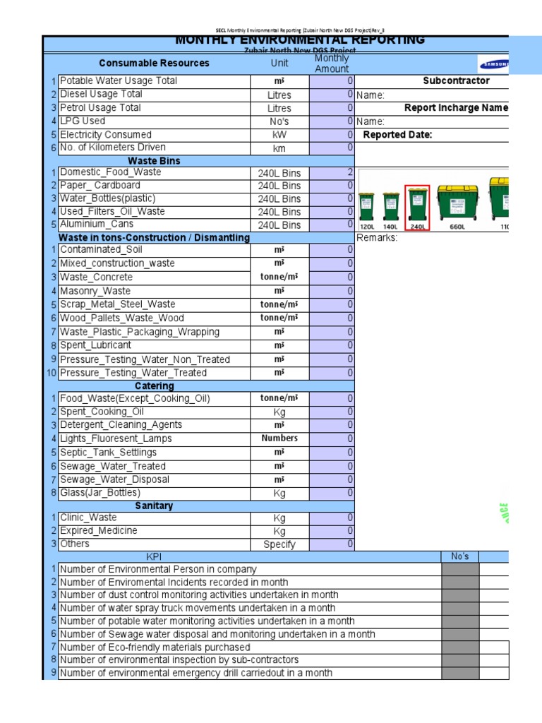 Monthly Environmental Reporting: Consumable Resources Subcontractor ...