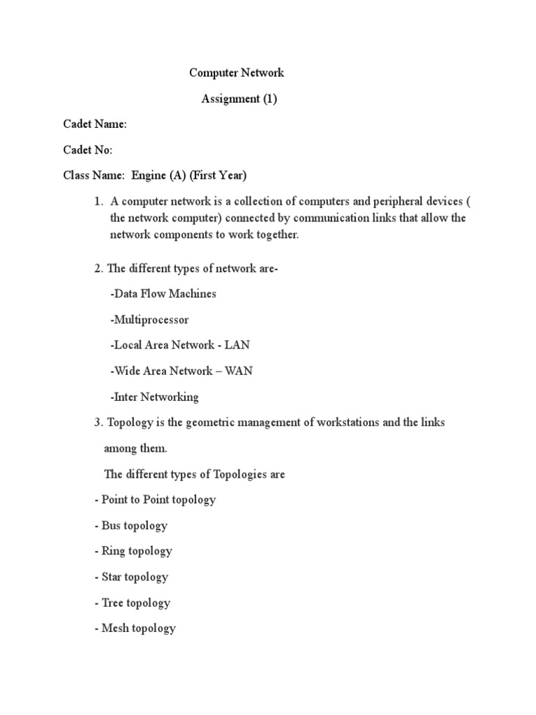 Computer Network Assignment Pdf Network Topology Computer Network 4799